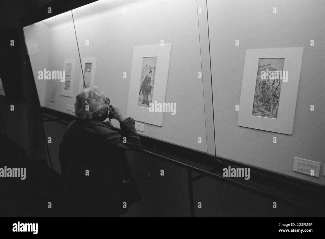 Visitor Views with Lorgnet Print in showcase; Exhibition Harunobu Stock ...