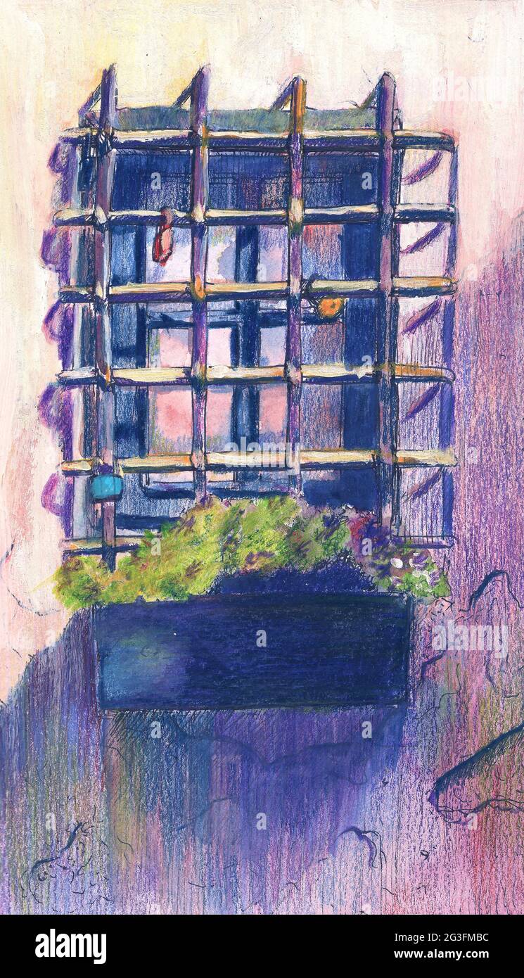 Hand drawn street window with lattice and locks Stock Photo - Alamy