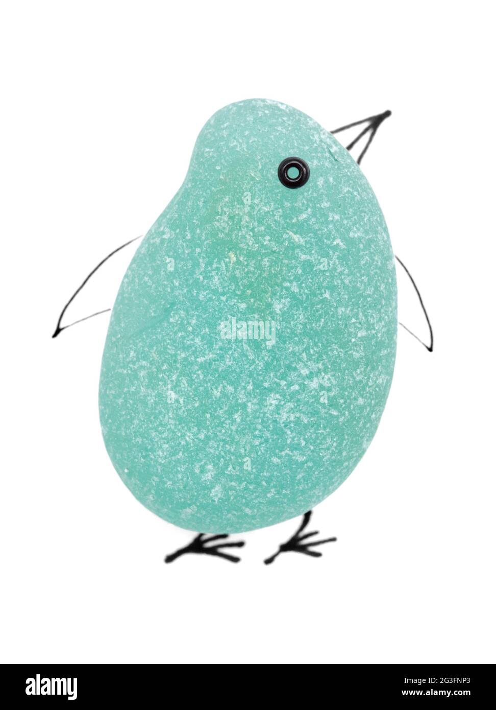 funny little penguins made of a piece of seaglass, with sketchily drawn ...