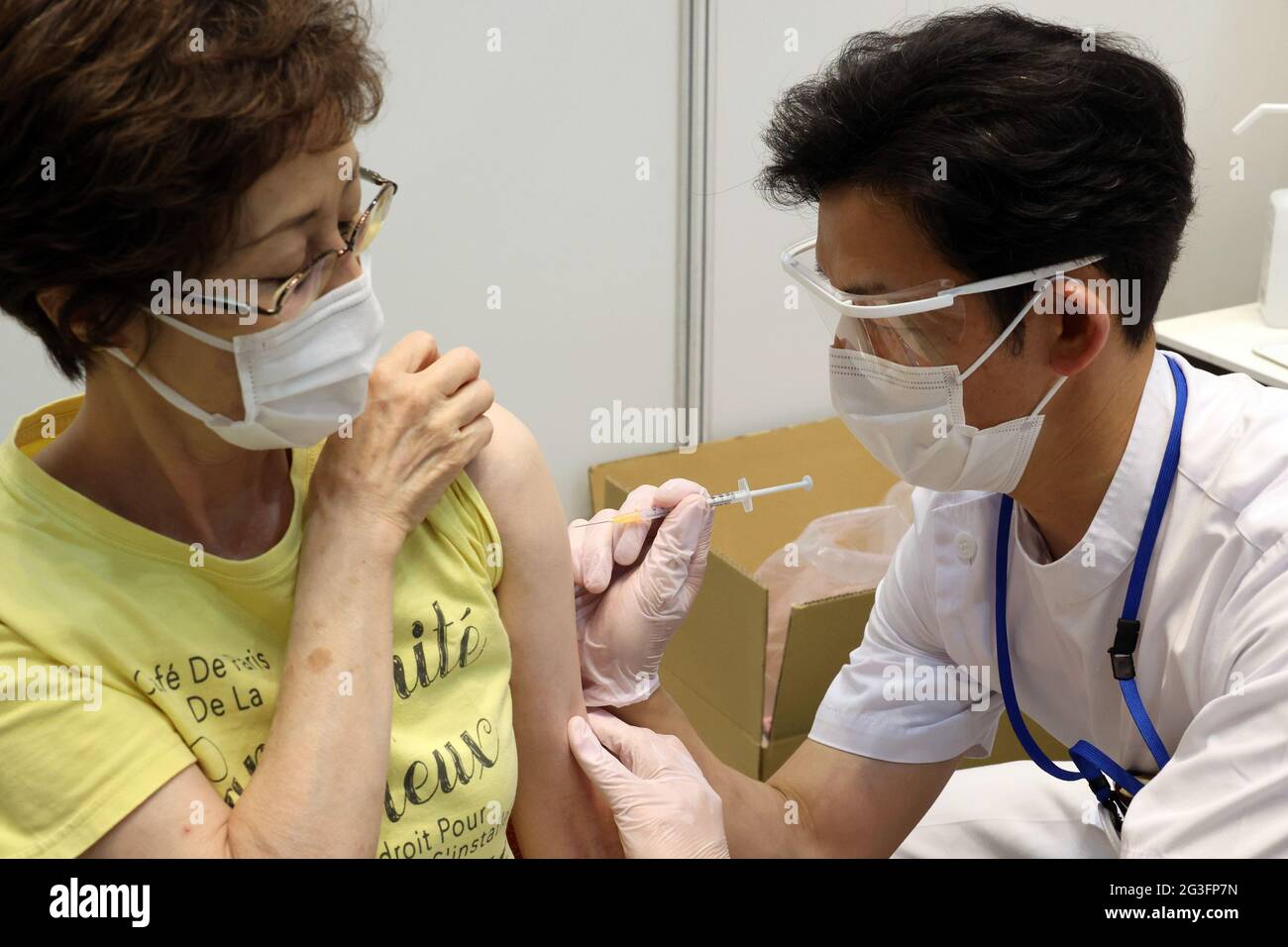 Osaka, Japan. 9th June, 2021. A medical worker of Japan's Self Defense ...