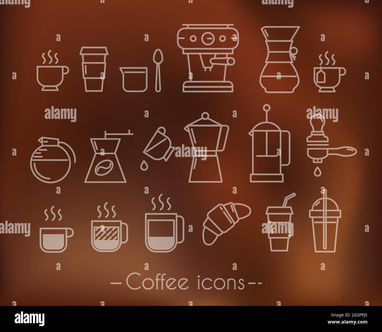 Coffee icons execution lines in minimalistic style symbol coffee cup ...