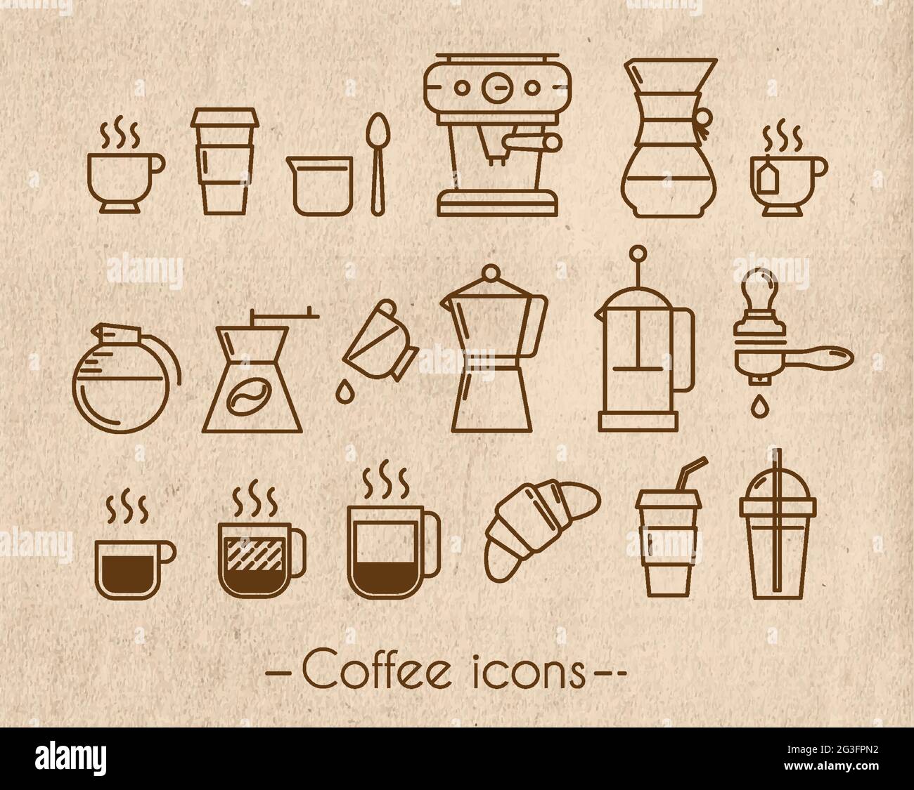 Coffee icons execution lines in minimalistic style symbol coffee cup ...