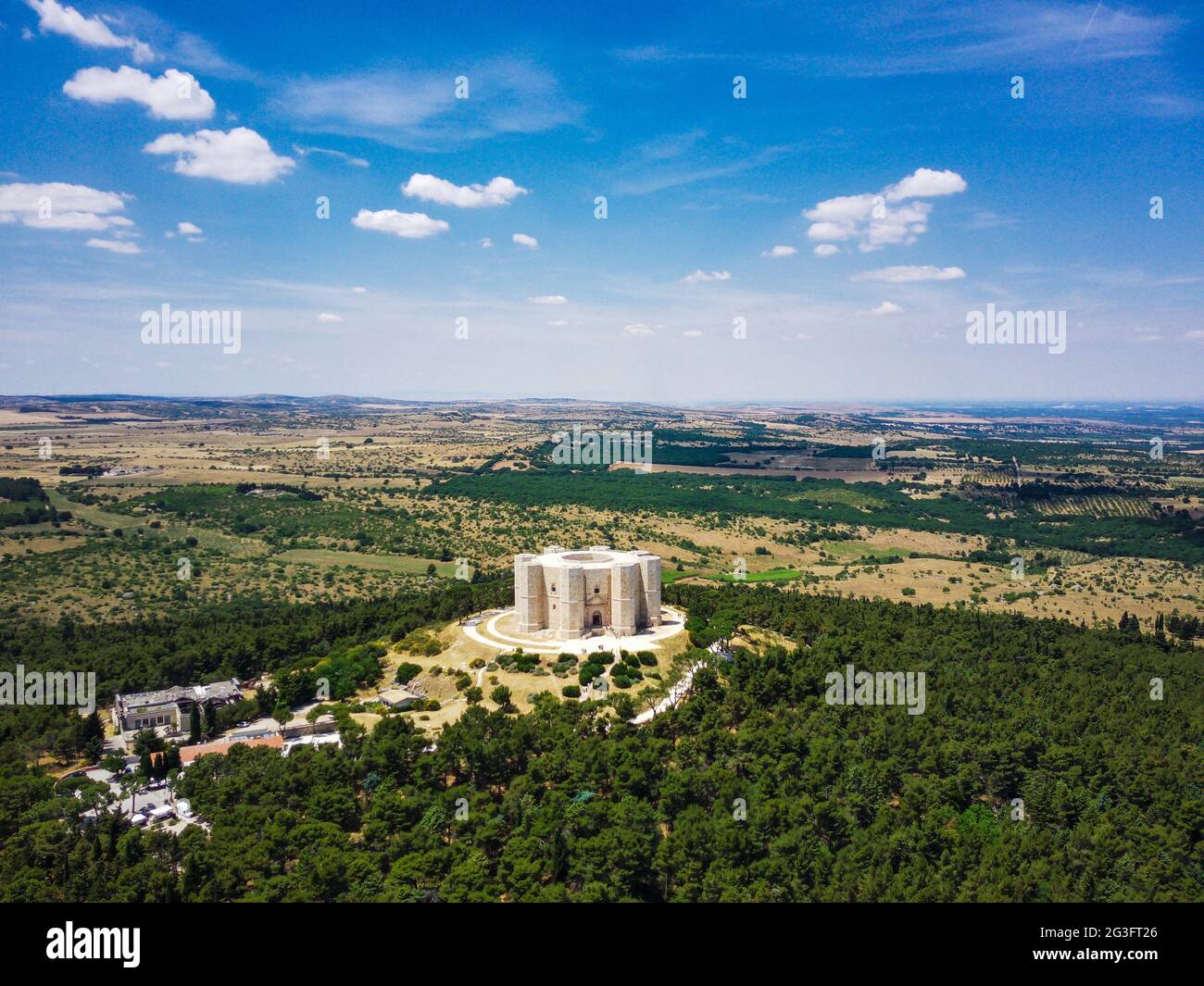 Castel del Monte aerial view, unesco heritage from above, Apulia Stock ...