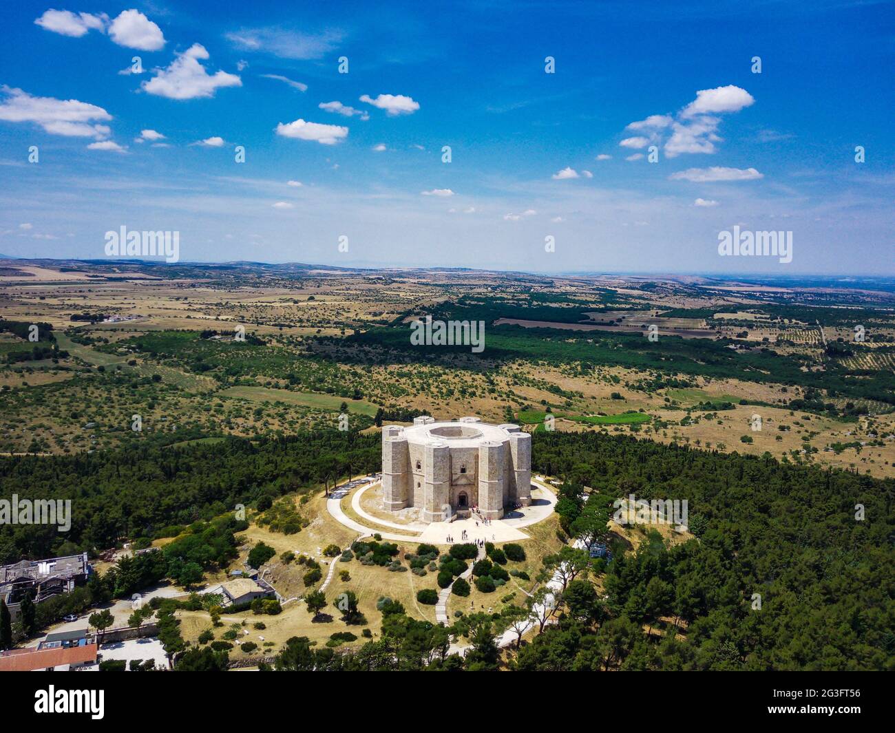 Castel del Monte aerial view, unesco heritage from above, Apulia Stock ...