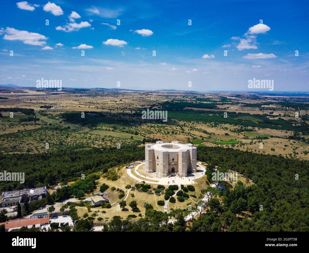 Castel del Monte aerial view, unesco heritage from above, Apulia Stock ...