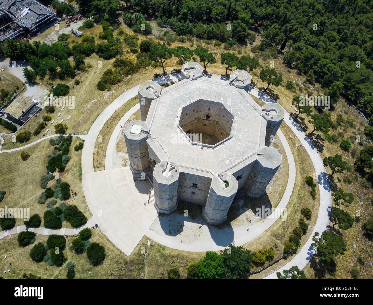 Castel del Monte aerial view, unesco heritage from above, Apulia Stock ...