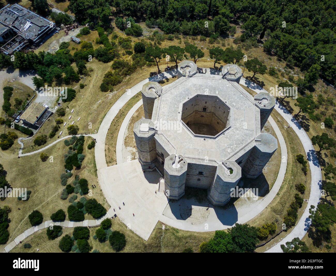 Castel del Monte aerial view, unesco heritage from above, Apulia Stock ...