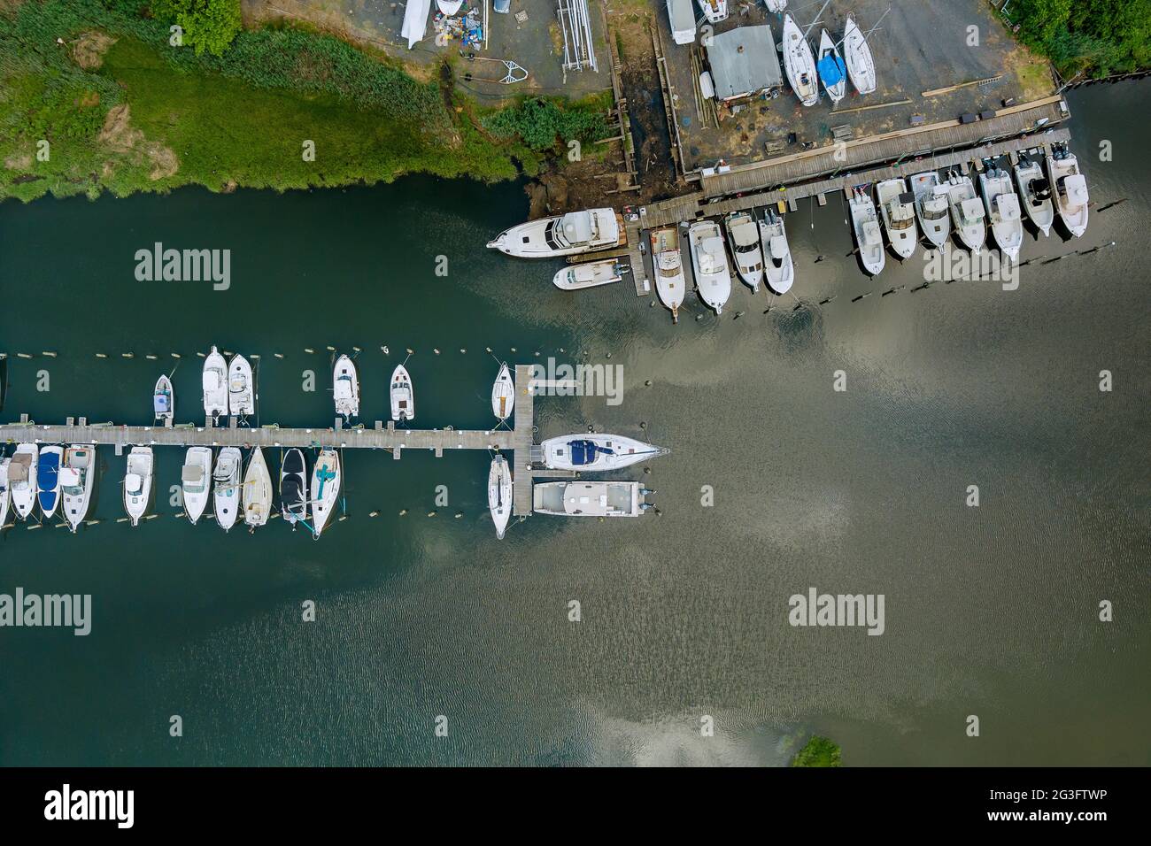 Panorama view the little port dock for boats on ocean marina the aerial ...