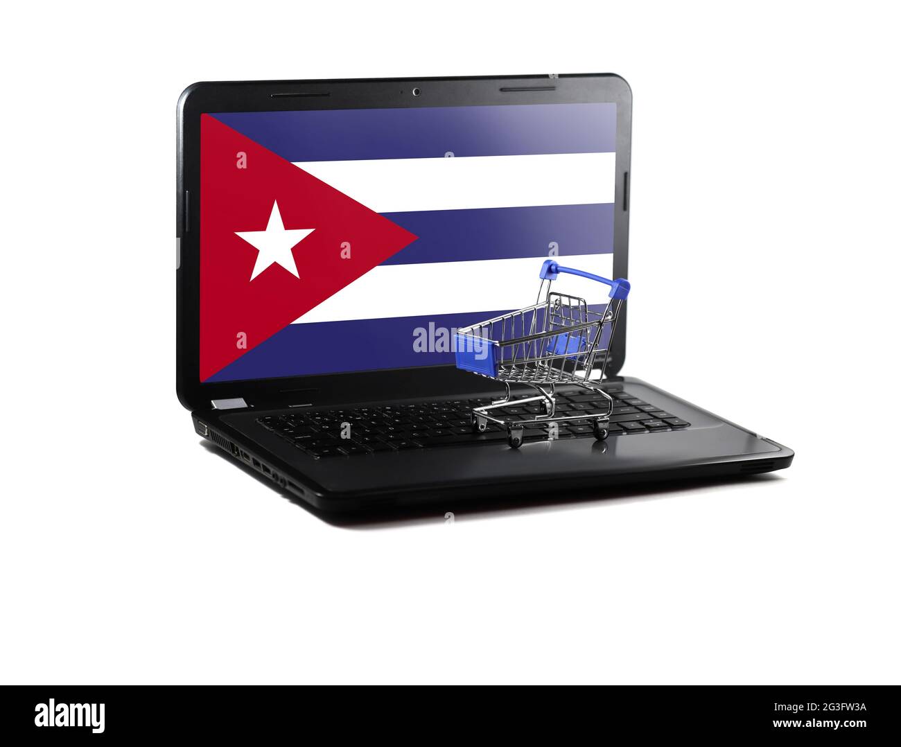 Isolated on white background laptop with Cuba flag on display, online ...