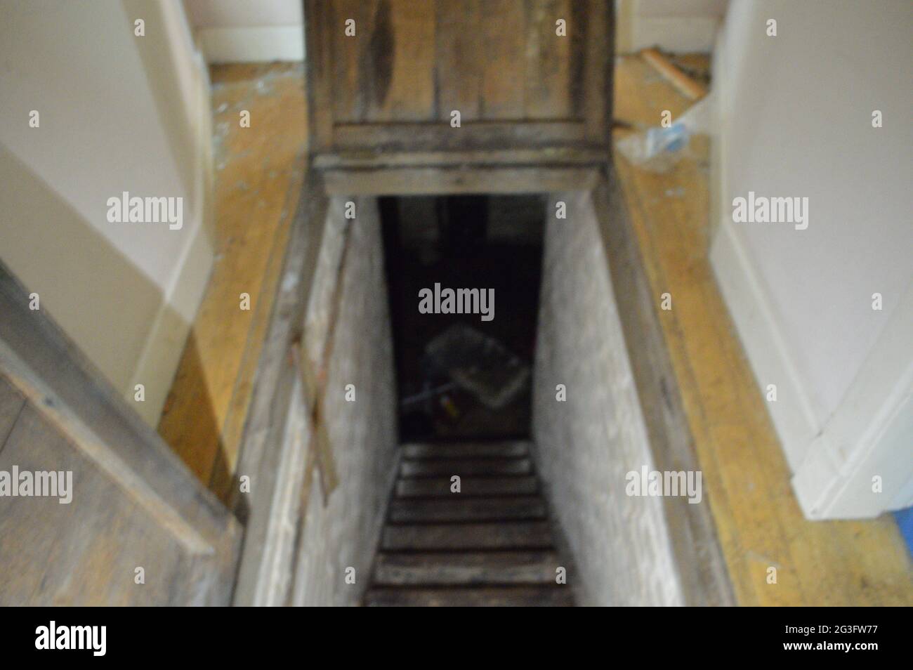 The view down to the basement of the property. VIRGINIA WATER, UK: STEP ...