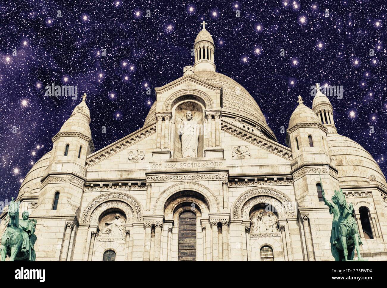 Beautiful Stars above Sacred Heart Cathedral in Montmartre - Paris ...