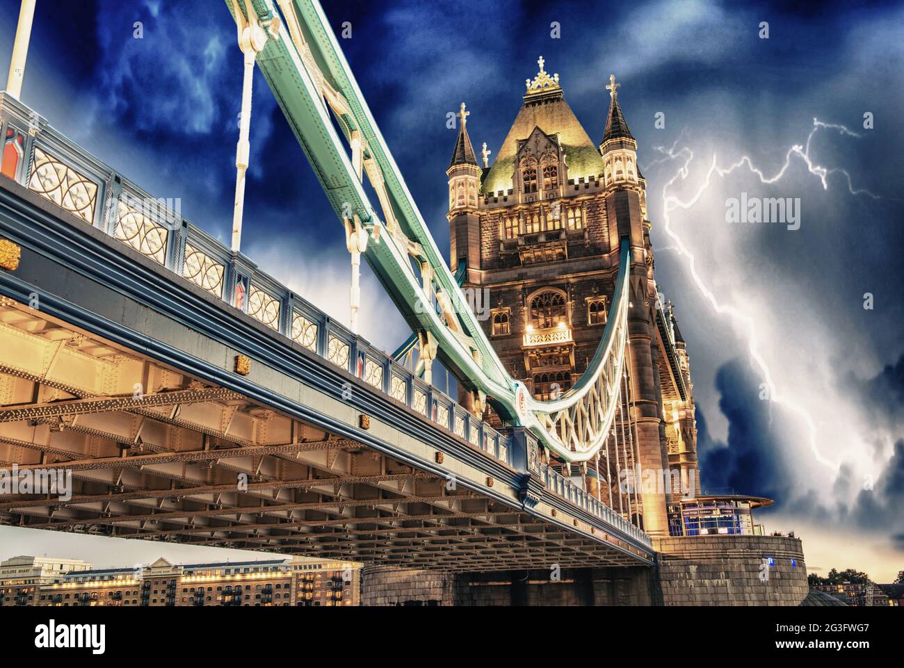 Storm over Tower Bridge at night - London Stock Photo - Alamy