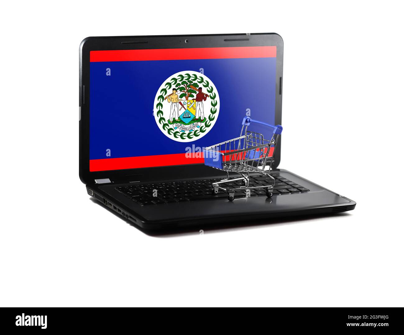 Isolated on white background laptop with Belize flag on display, online ...