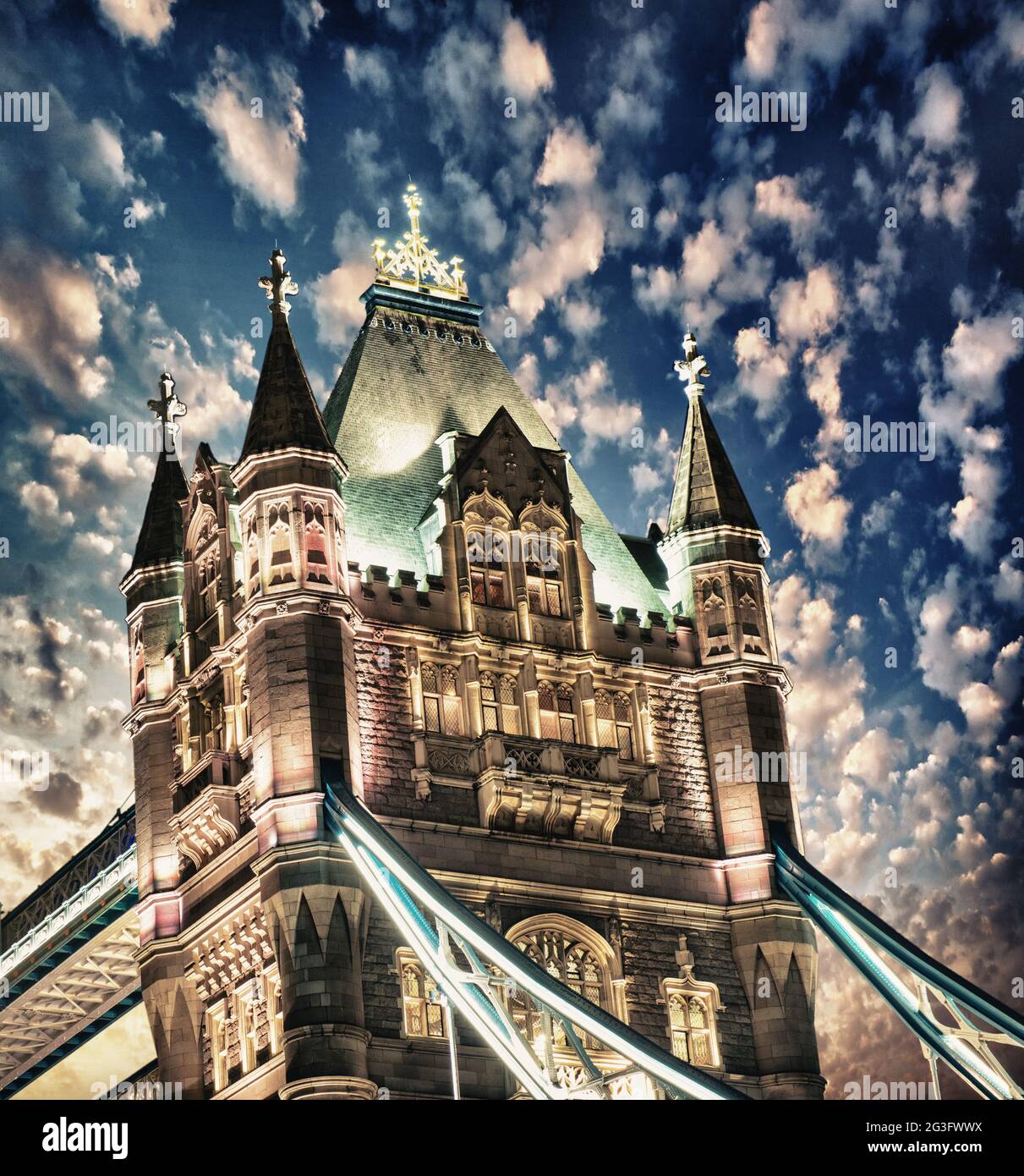 Lights and Colors of Tower Bridge at Night - London Stock Photo - Alamy