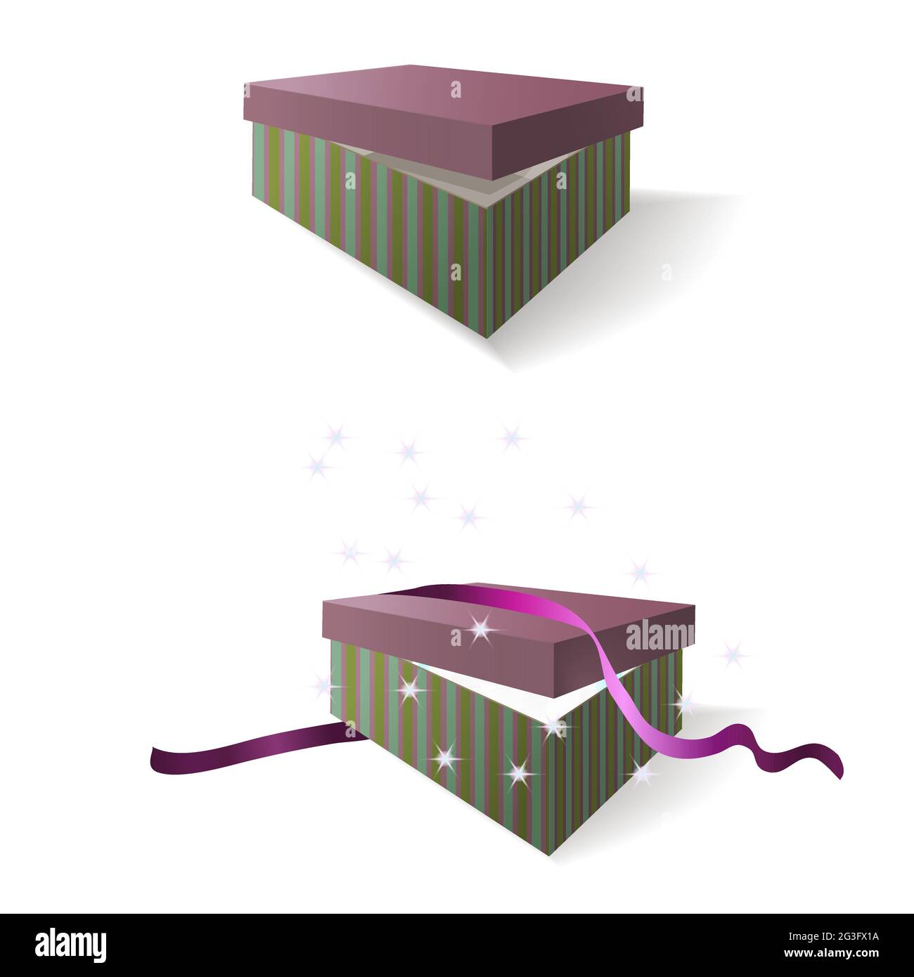 Green striped open gift boxes with lid, empty and with surprise ...