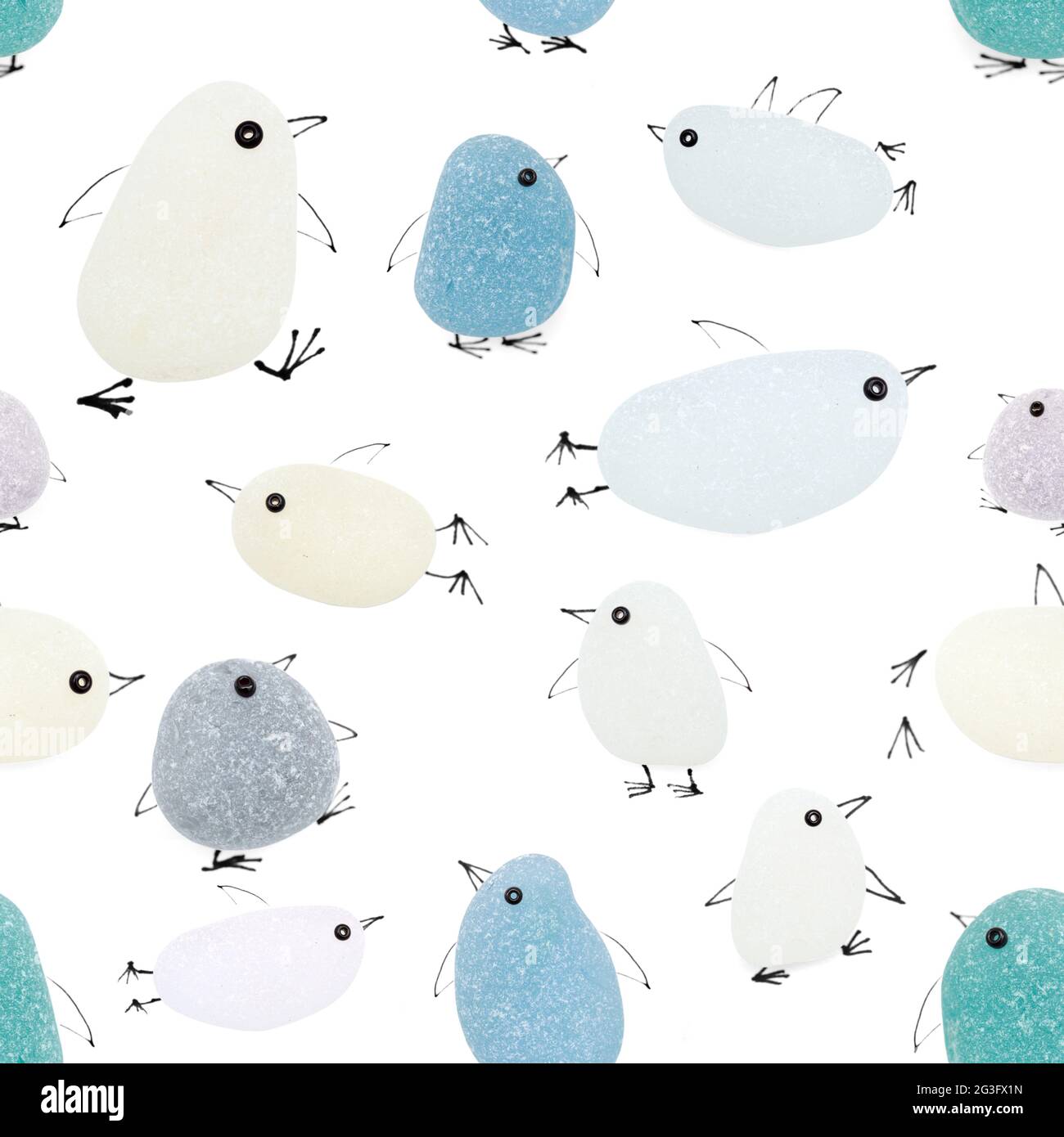 funny little penguins made of a piece of seaglass, with sketchily drawn ...