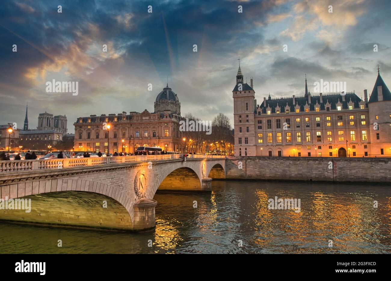 Beautiful colors of Napoleon Bridge at dusk with Seine river - Paris ...