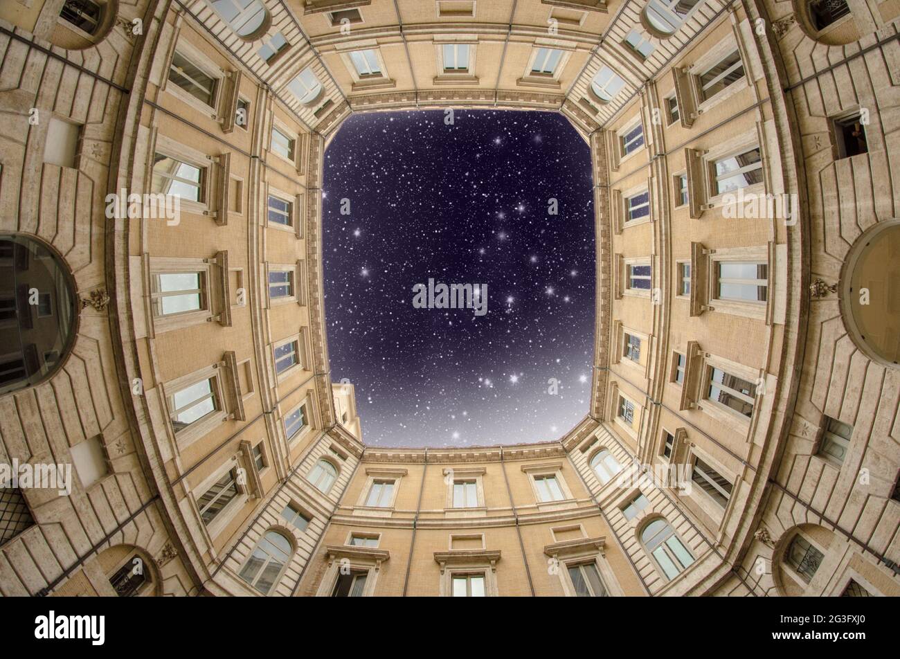 Rome. Beautiful classic building, upward view with starry sky Stock ...