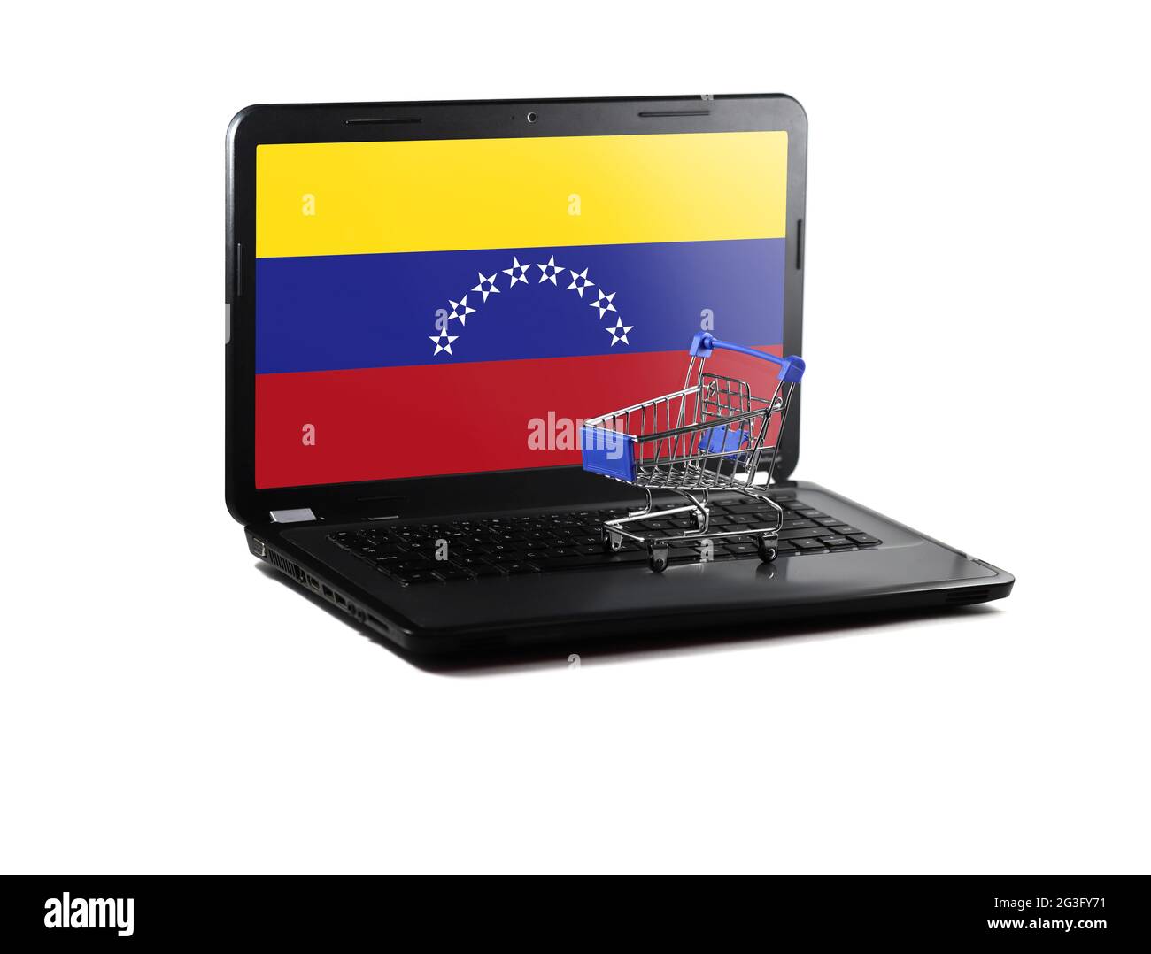 Isolated on white background laptop with Venezuela flag on display ...