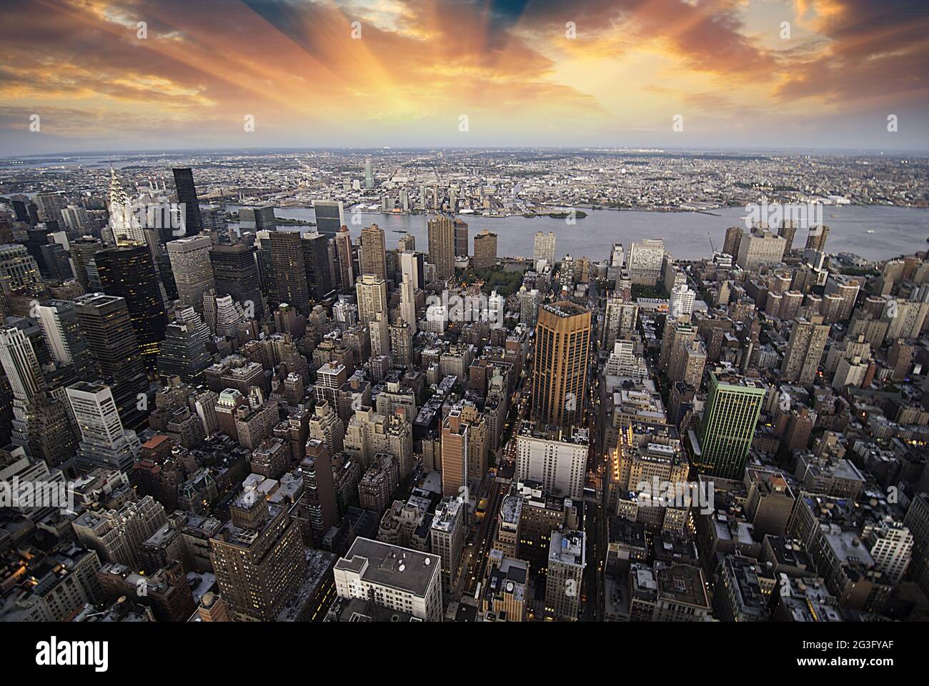 Sunset over New York City Skyscrapers Stock Photo - Alamy