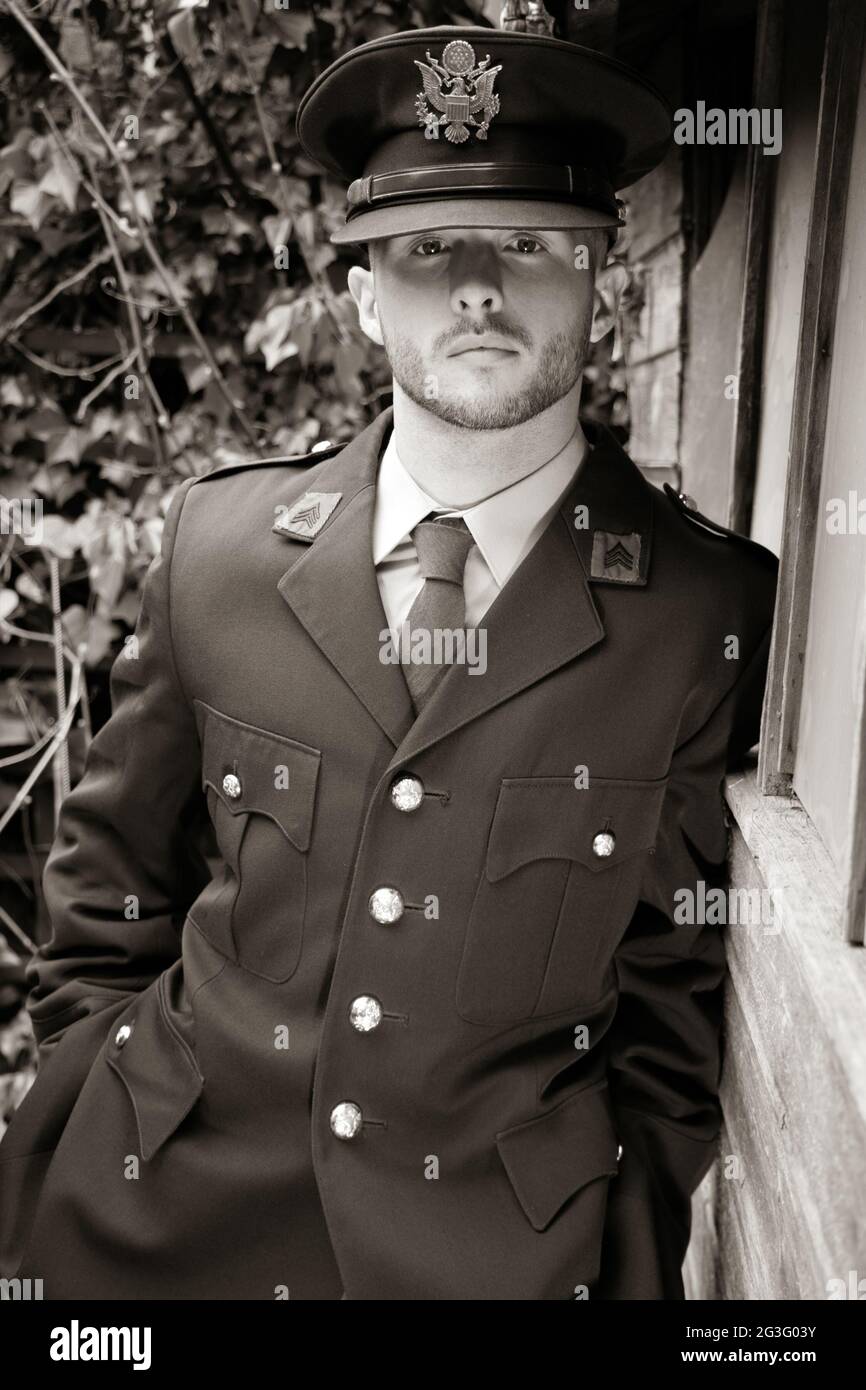 Handsome young male in american military uniform ww2 Stock Photo - Alamy