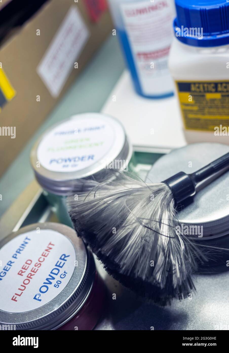Brush to develop fingerprint powder in crime lab for analysis, concept ...
