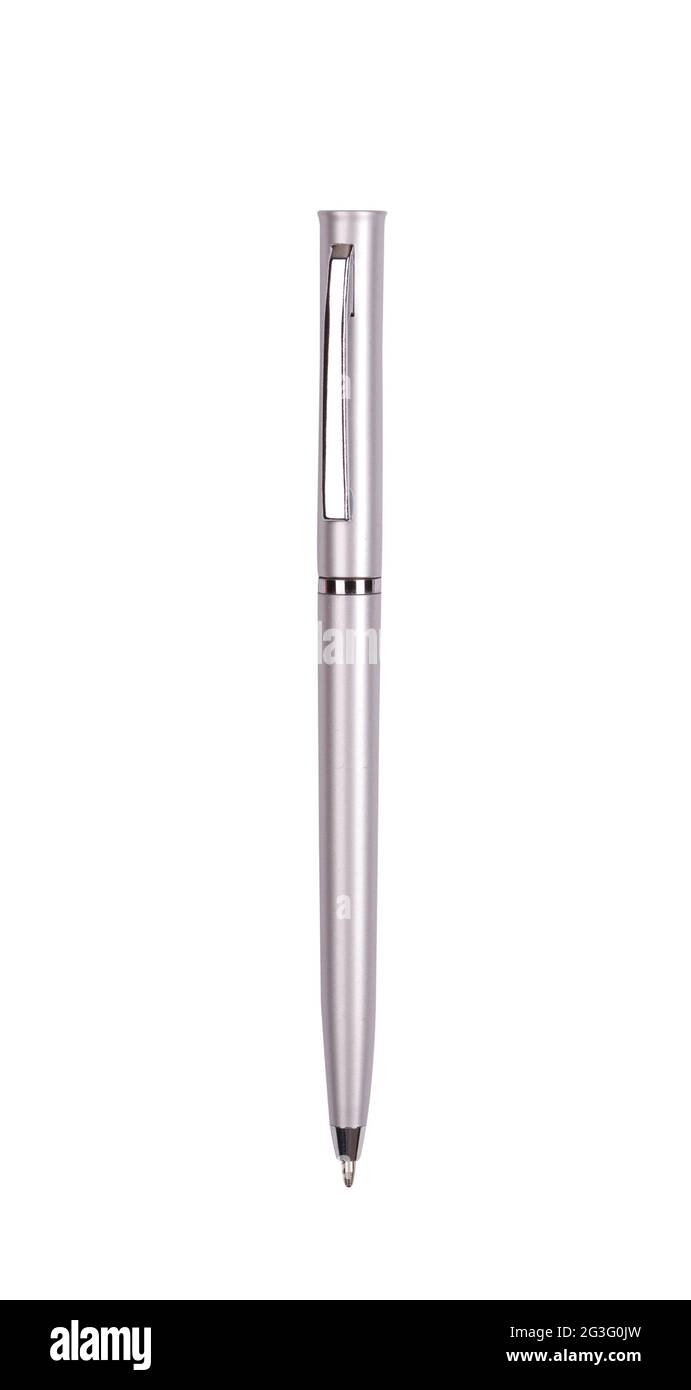 Silver rollerball pen isolated with clipping path Stock Photo - Alamy