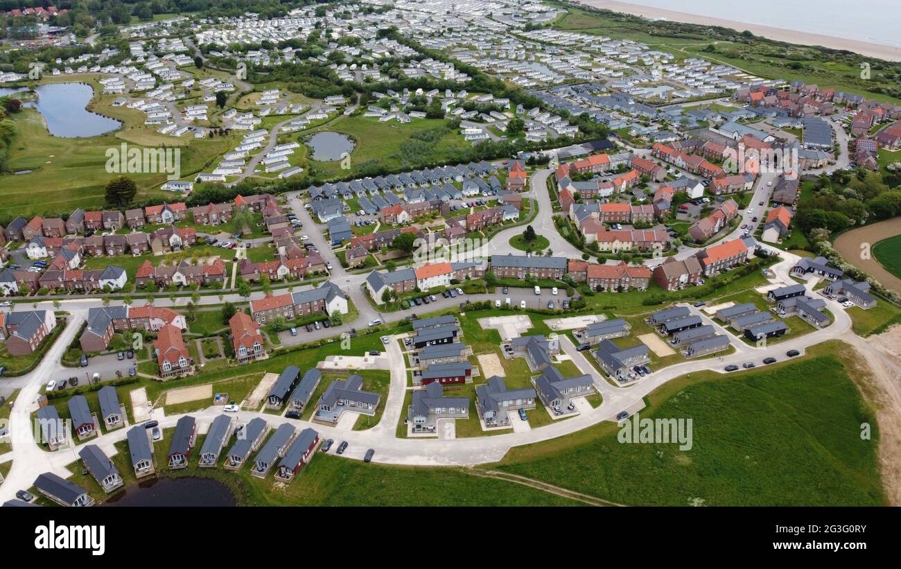 Aerial View of Primrose Valley Holiday Park and The Bay, Filey, North ...
