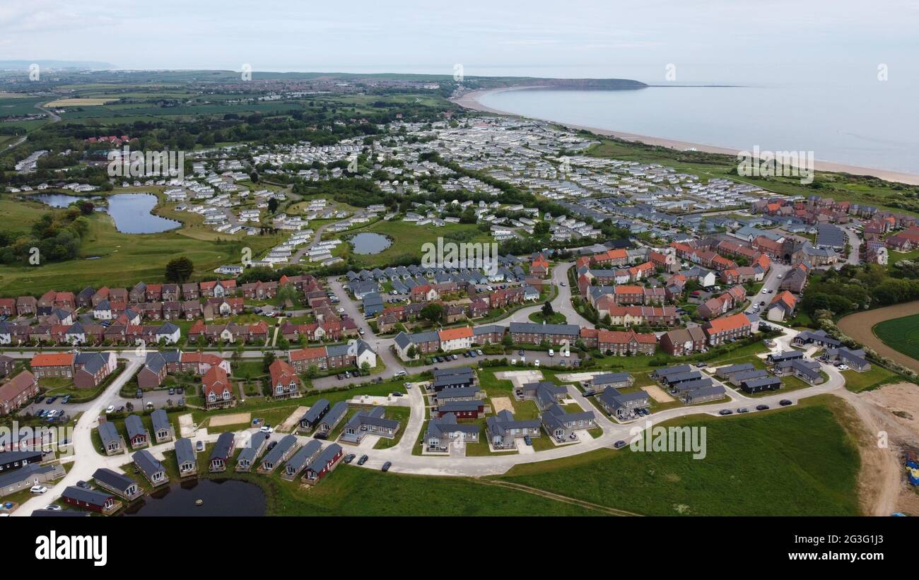 Aerial View of Primrose Valley Holiday Park and The Bay, Filey, North ...