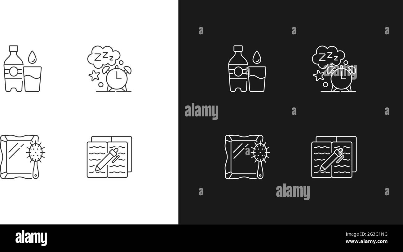 Daily schedule and routine linear icons set for dark and light mode ...