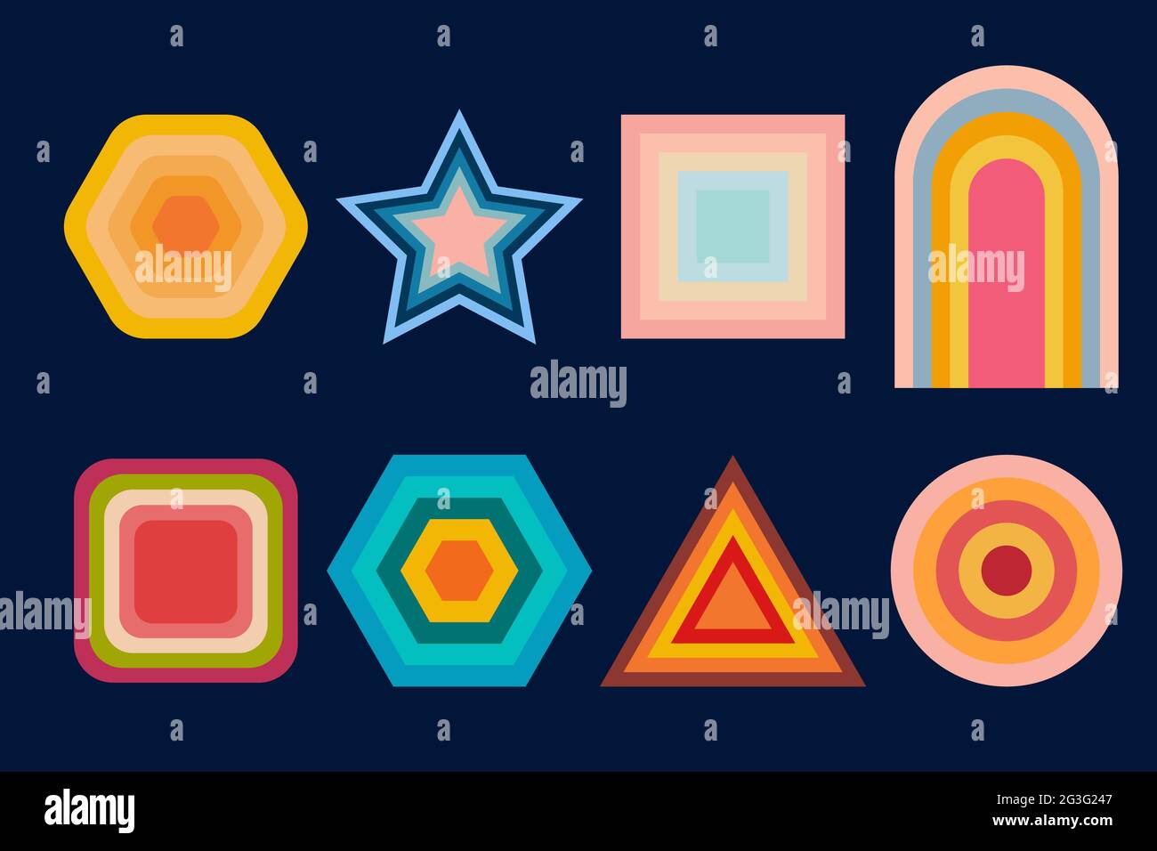 Retro sunset. Vintage sun collection in the style of the 70s Stock ...