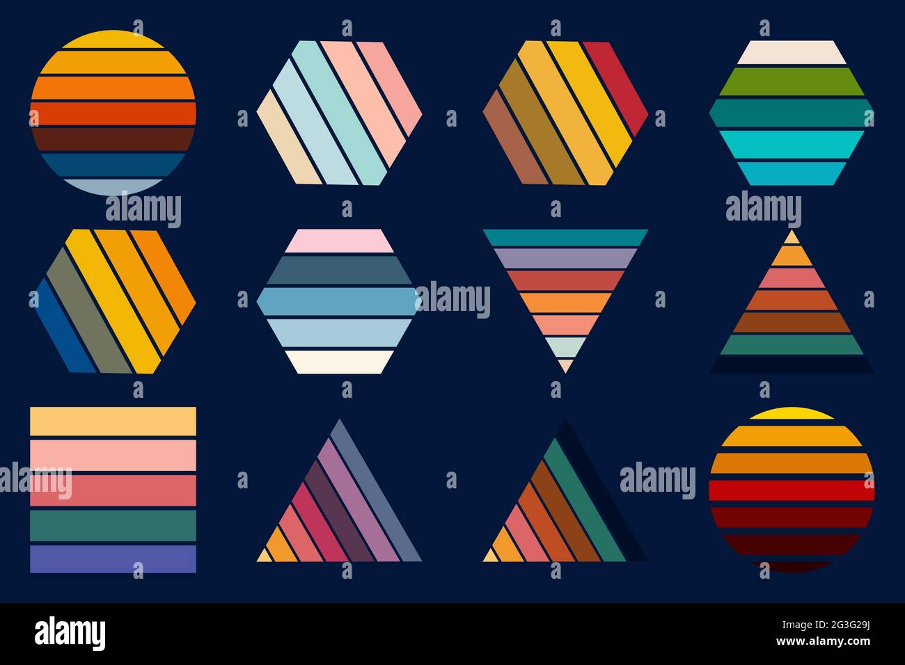 Retro sunset. Vintage sun collection in the style of the 70s Stock ...