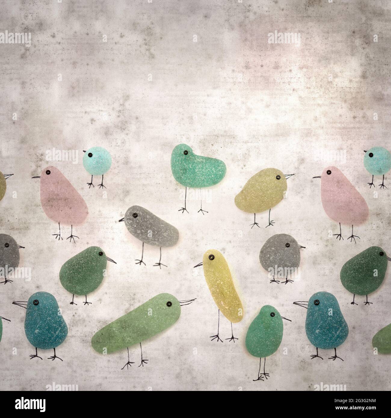stylish textured old paper background with funny little birds made of ...