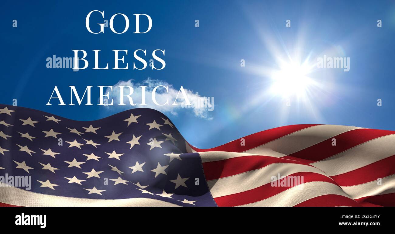 Composition Of Text God Bless America Over Waving American Flag On