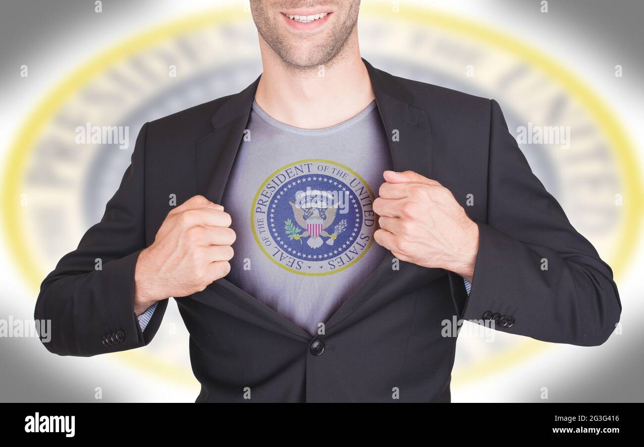 Businessman opening suit reveal shirt hi-res stock photography and ...