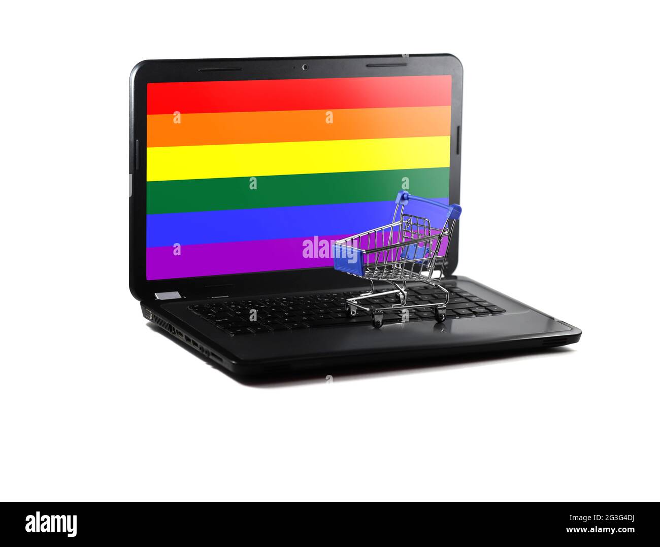 Isolated on white background laptop with LGBT flag on display, online ...