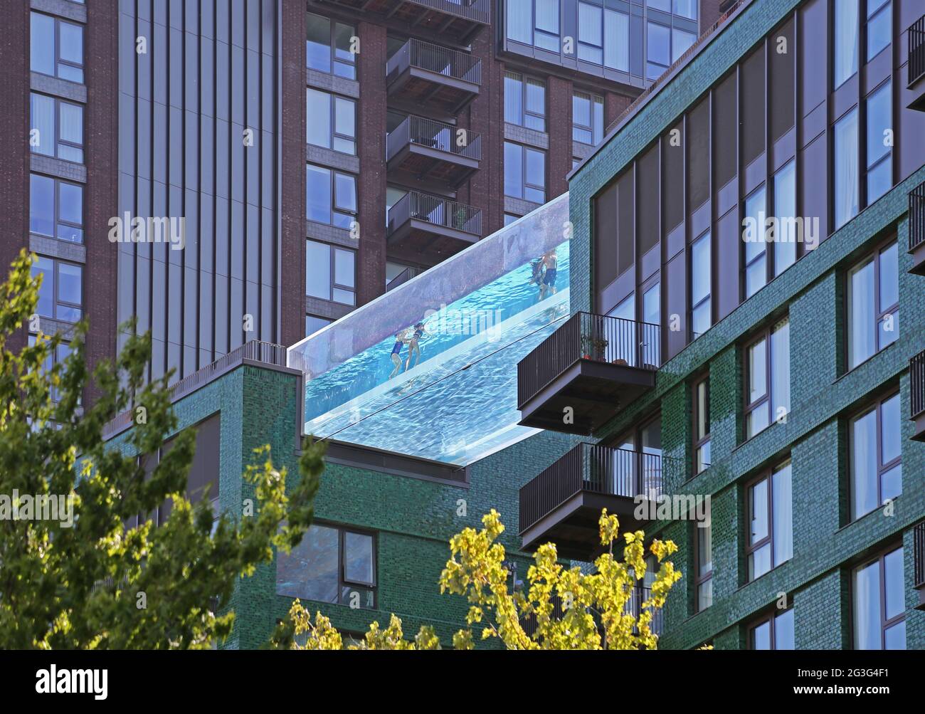 Ground level view of the Sky Pool, Embassy Gardens, Vauxhall, London ...