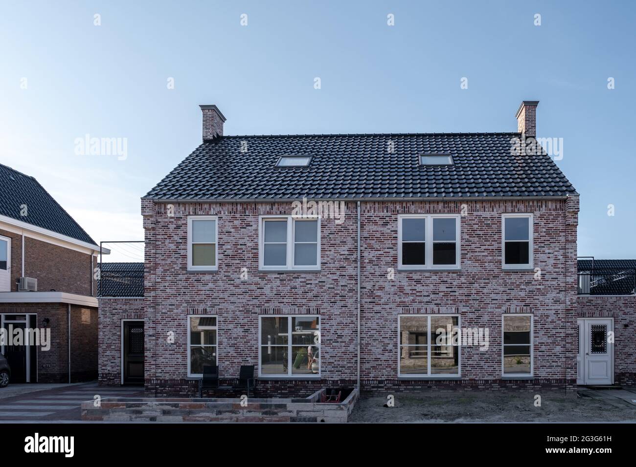 Dutch Suburban area with modern family houses, newly build modern ...