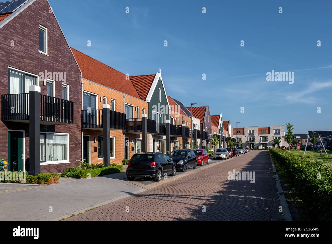 Dutch Suburban area with modern family houses, newly build modern ...