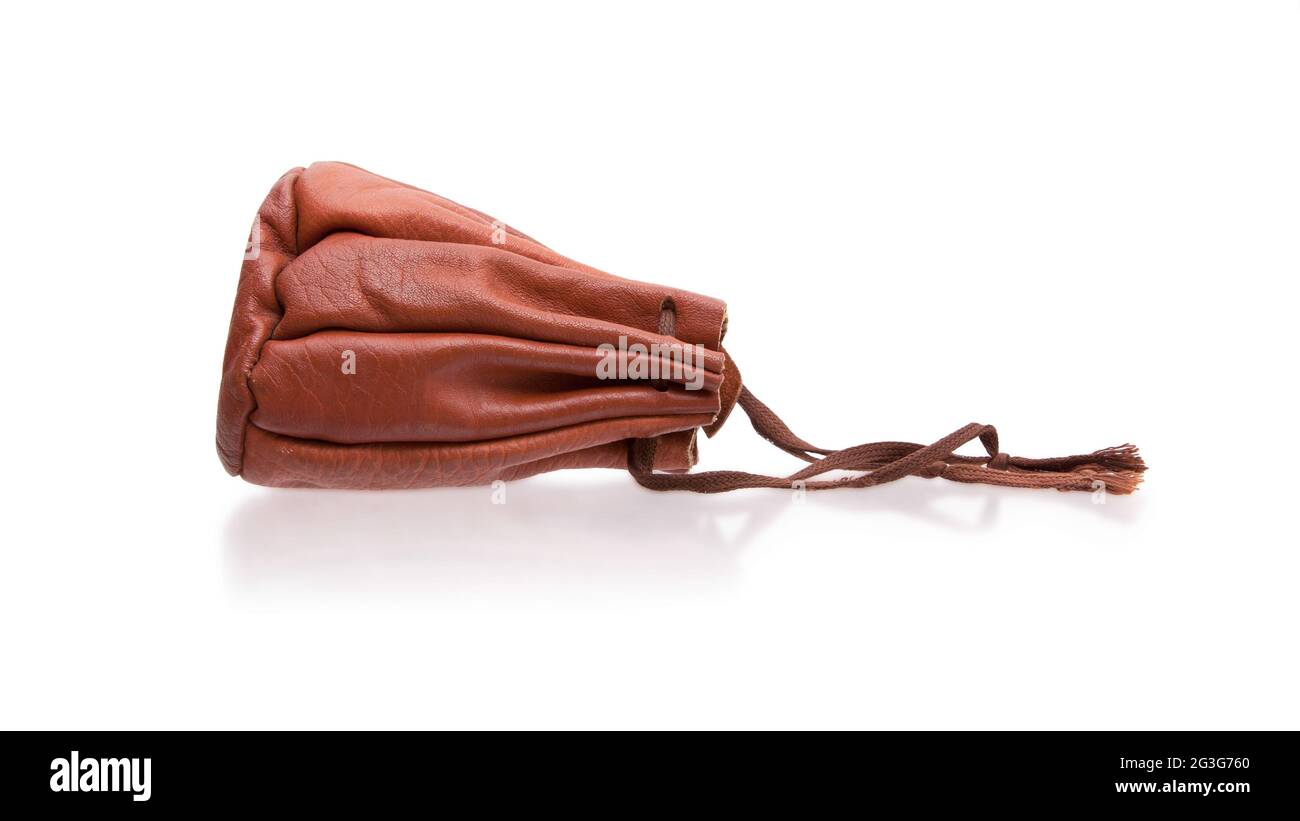 Old brown leather pouch Stock Photo - Alamy