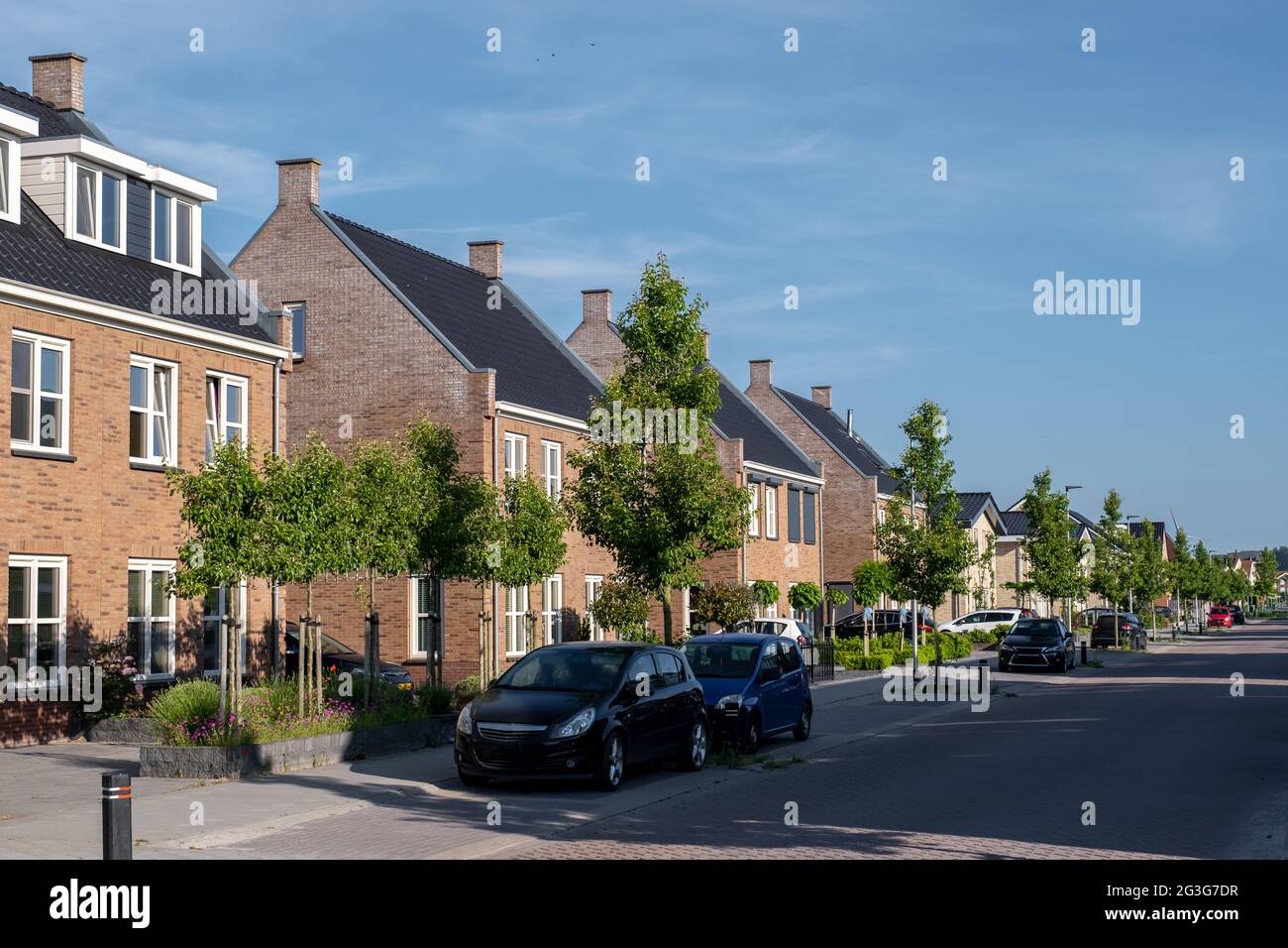 Dutch Suburban area with modern family houses, newly build modern ...