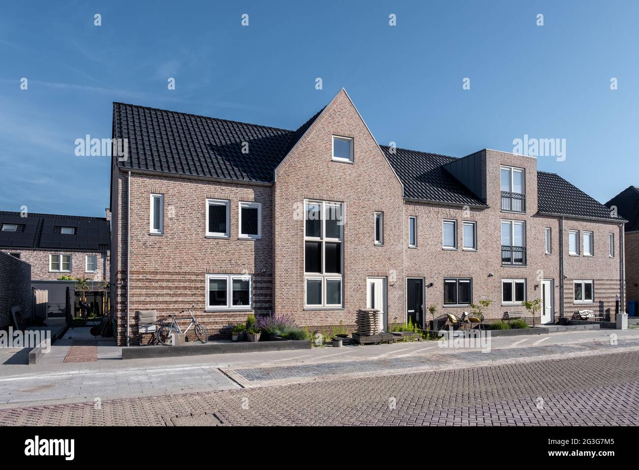 Dutch Suburban area with modern family houses, newly build modern ...