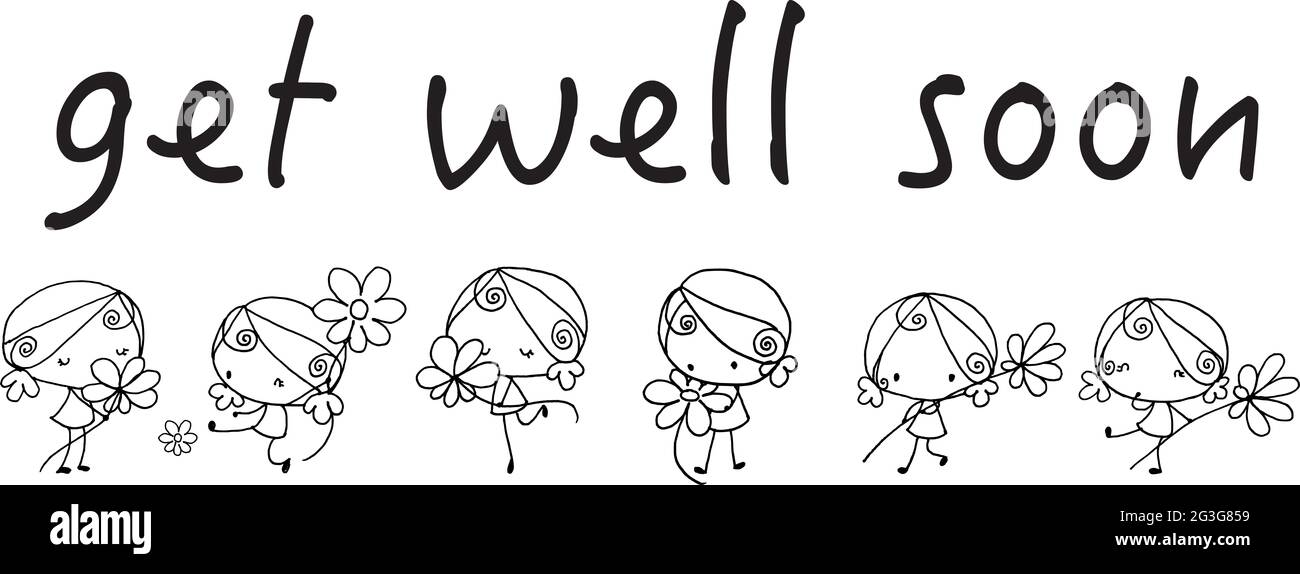 Cartoon girls with flowers get well soon hi-res stock photography and ...