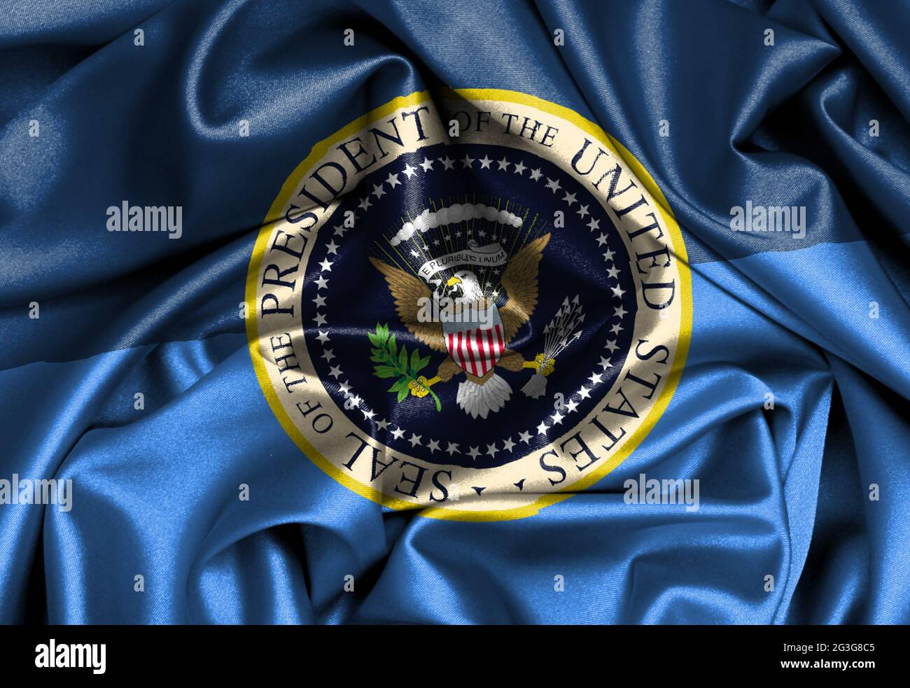 Satin flag with emblem Stock Photo - Alamy