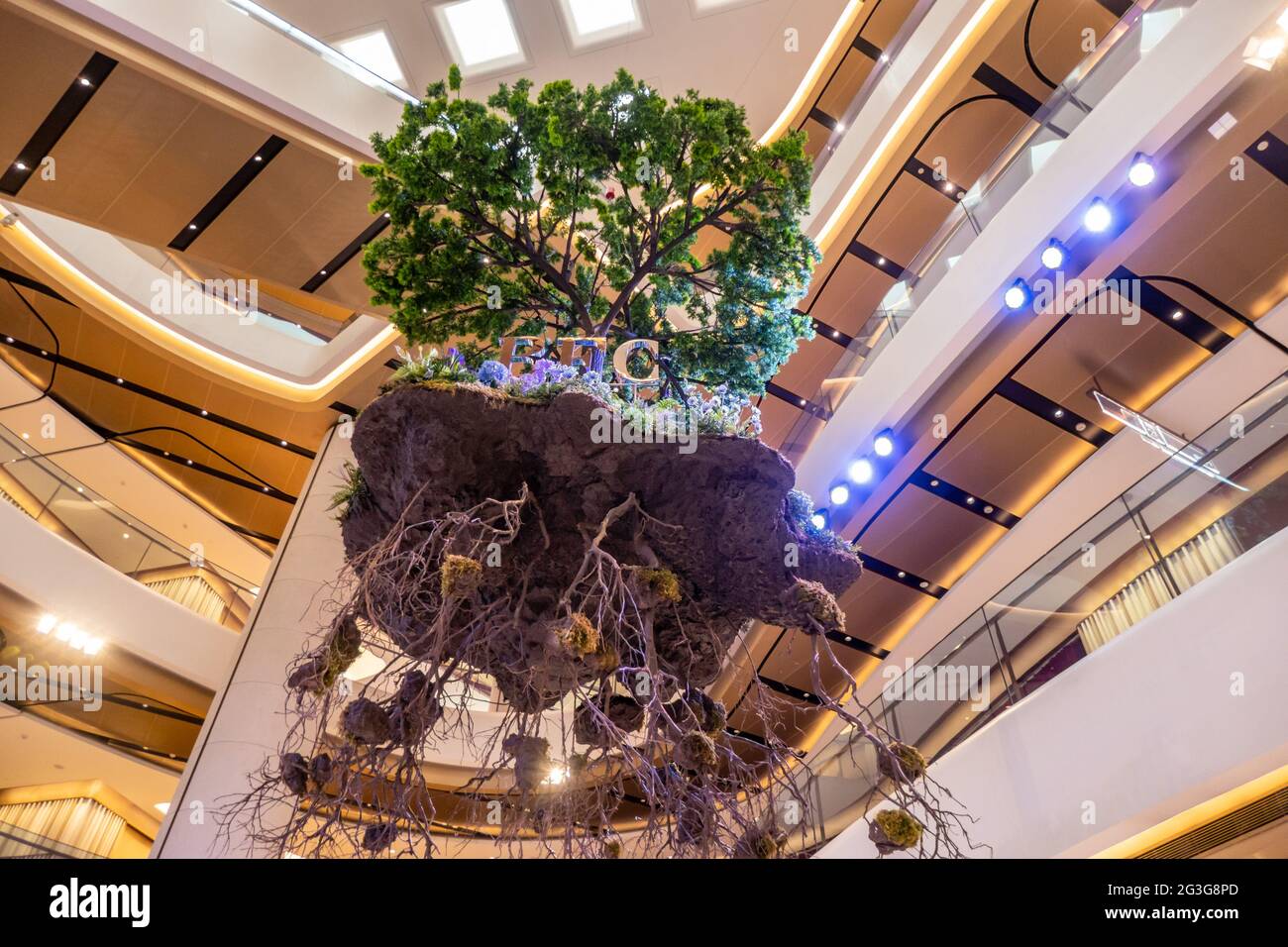 SHANGHAI, CHINA - JUNE 16, 2021 - Trees of different sizes float in the ...