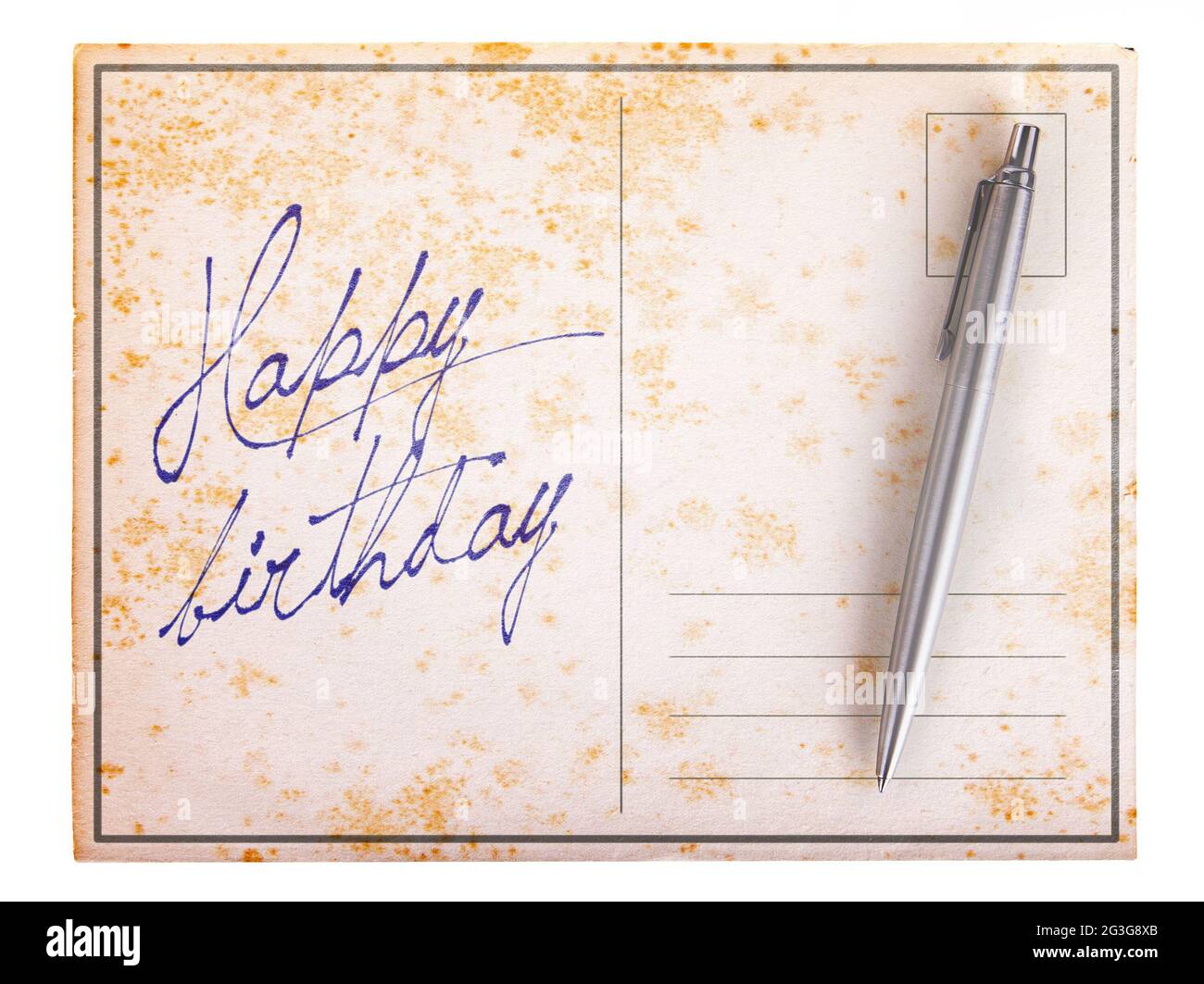 Old paper postcard - Happy birthday Stock Photo - Alamy