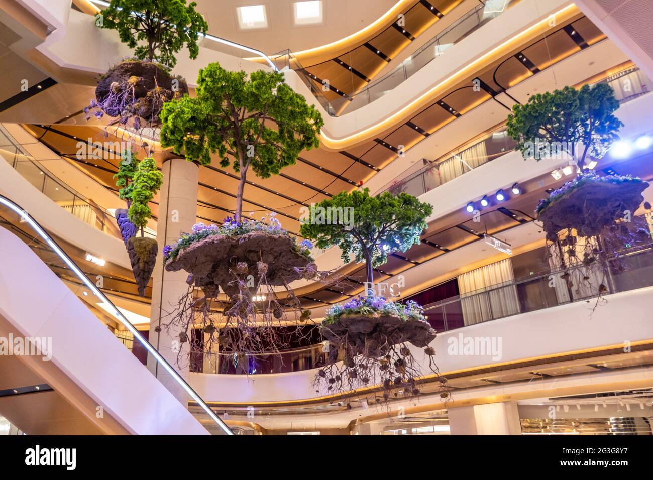 SHANGHAI, CHINA - JUNE 16, 2021 - Trees of different sizes float in the ...