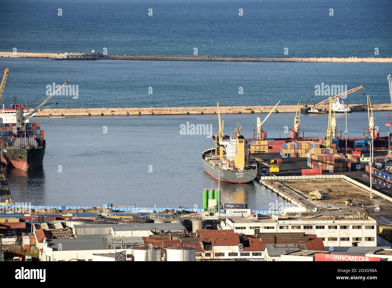 High-angle view of Port of Algiers, oil tanker ship Stock Photo - Alamy