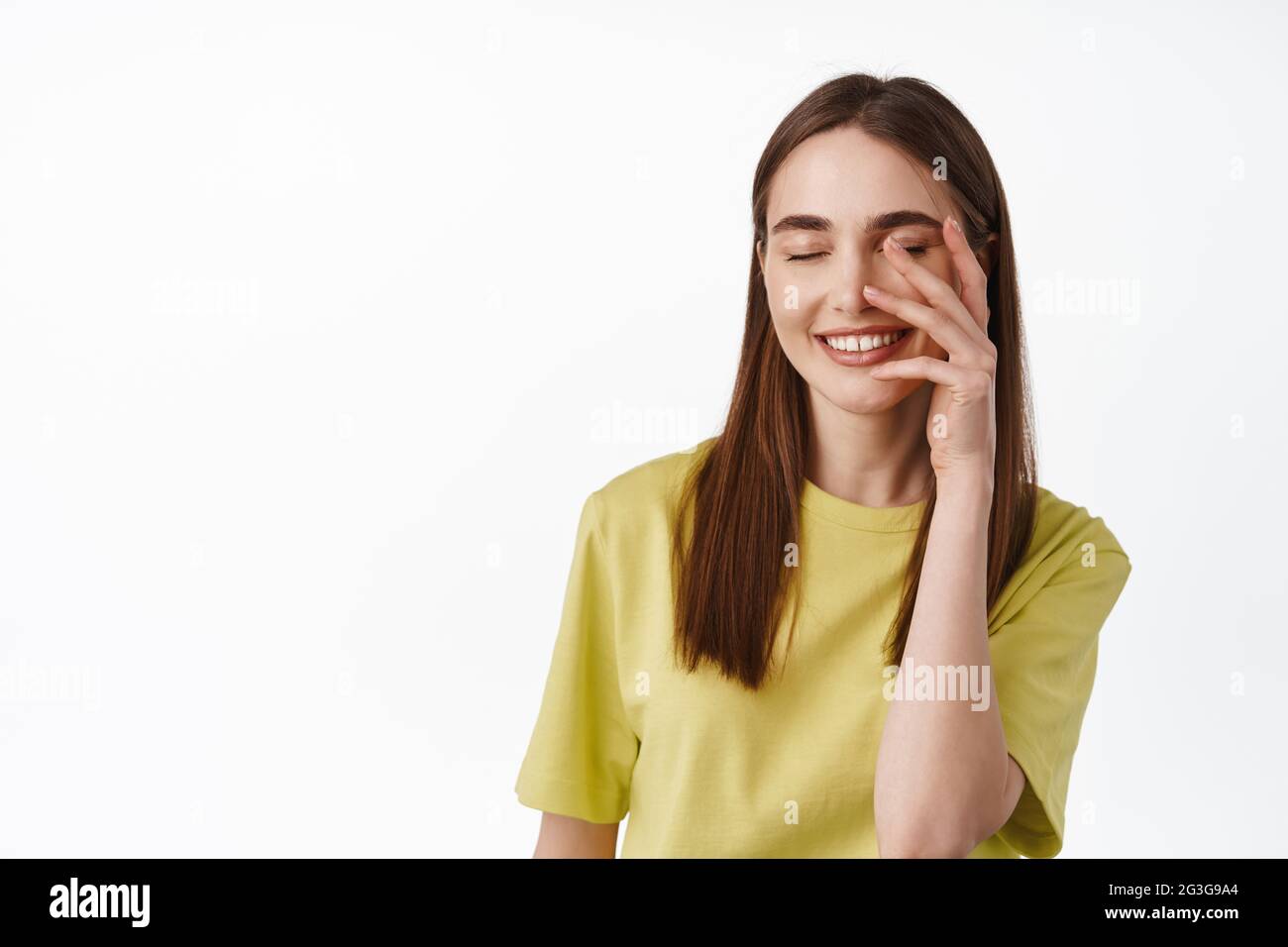 Portrait of beautiful young woman with natural, fresh clean skin ...