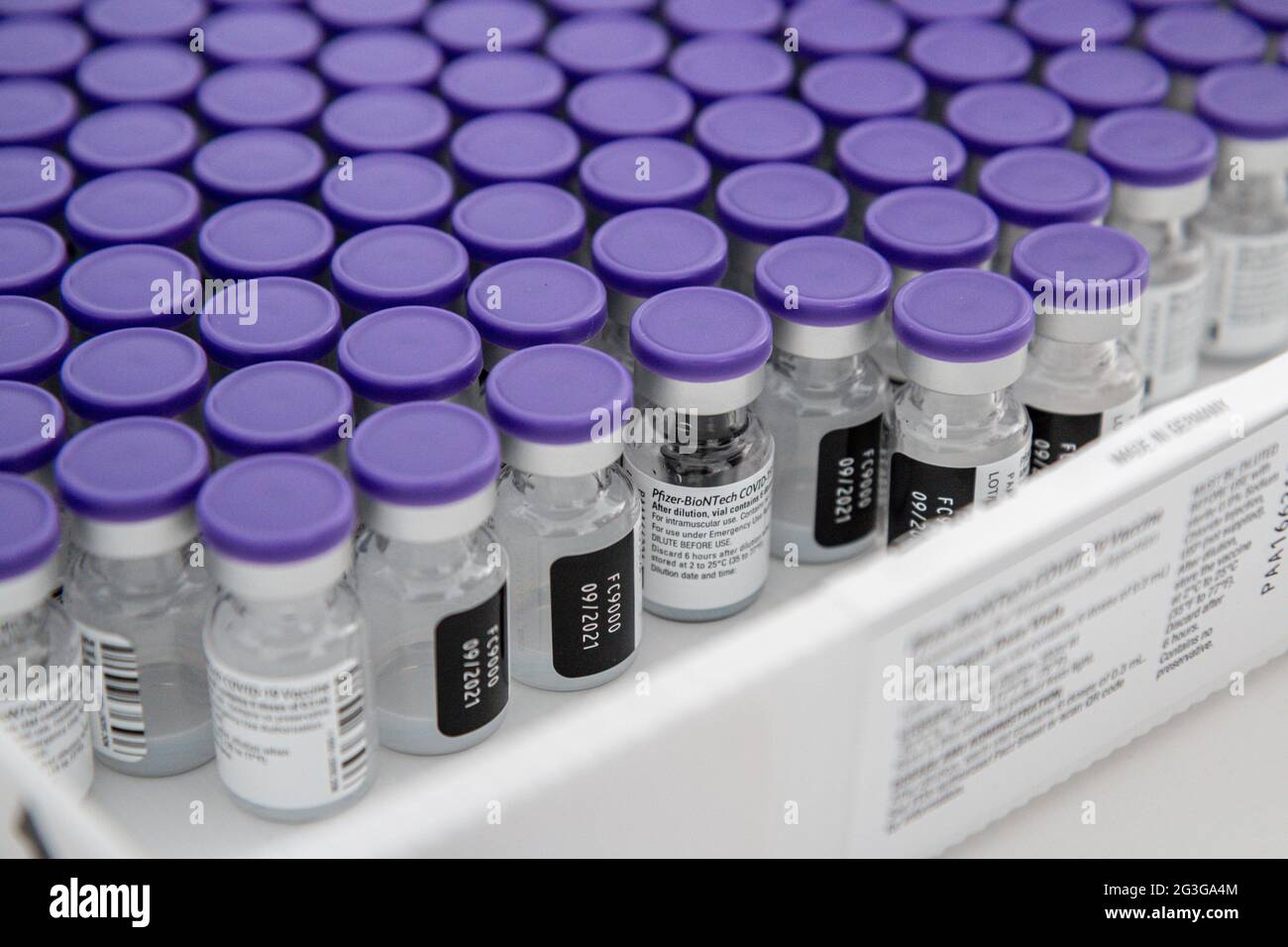 Biontech vaccine vials seen inside their box during the vaccination ...